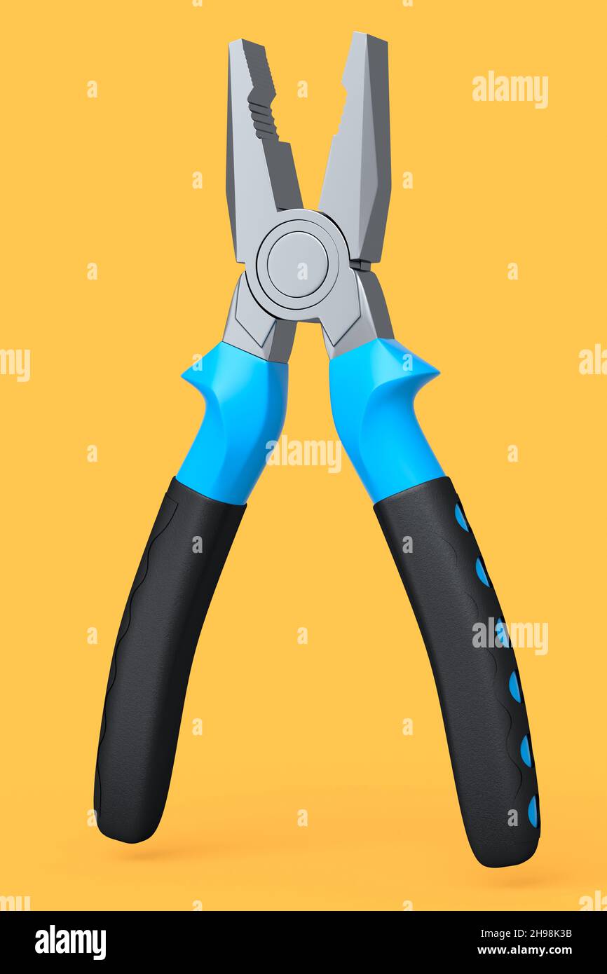 Yellow hand tool pliers isolated on yellow background. 3d render and ...