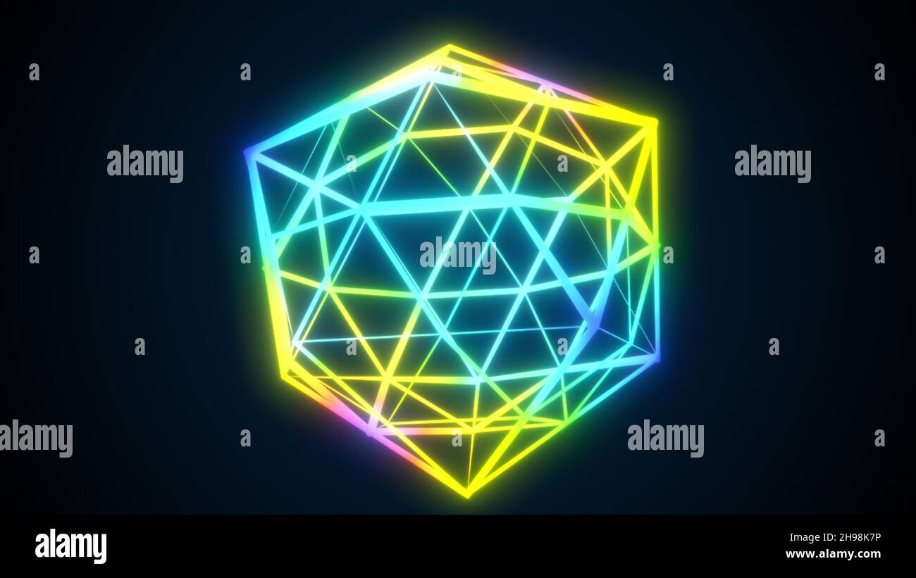 Holographic polygon 3d render with bright gradient. Abstract cyber ...