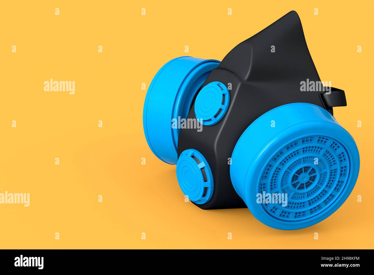 Gas mask on yellow background. 3d render and illustration of respirator ...