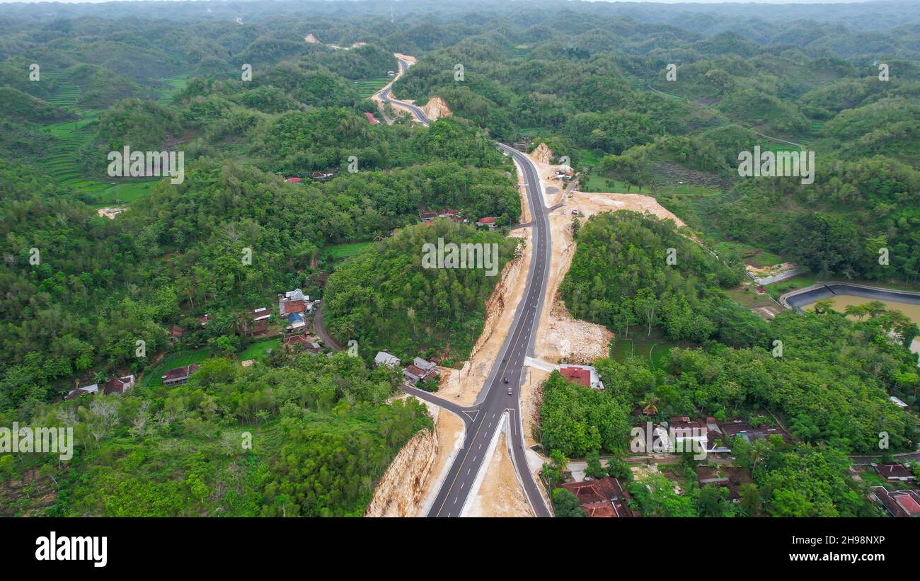 Aerial view of highway with beautiful views. the southern Java crossing ...
