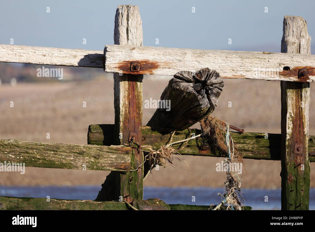 Old wooden structures seen in Pagham Harbour, as remnants of a working ...