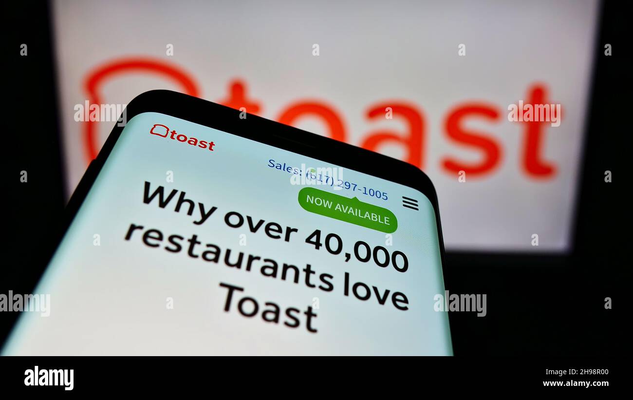 Mobile phone with website of US restaurant software company Toast Inc ...