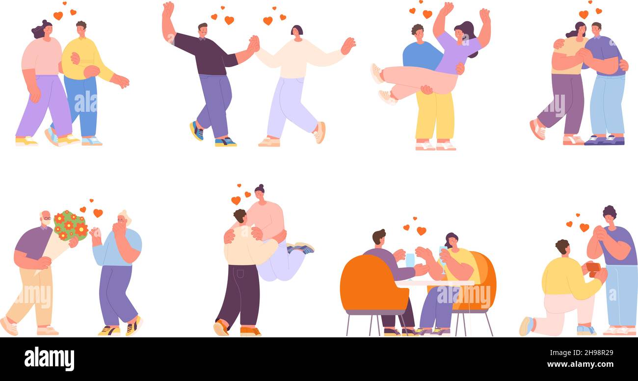 Couple in love characters. Courtship, man woman on date. Romantic ...