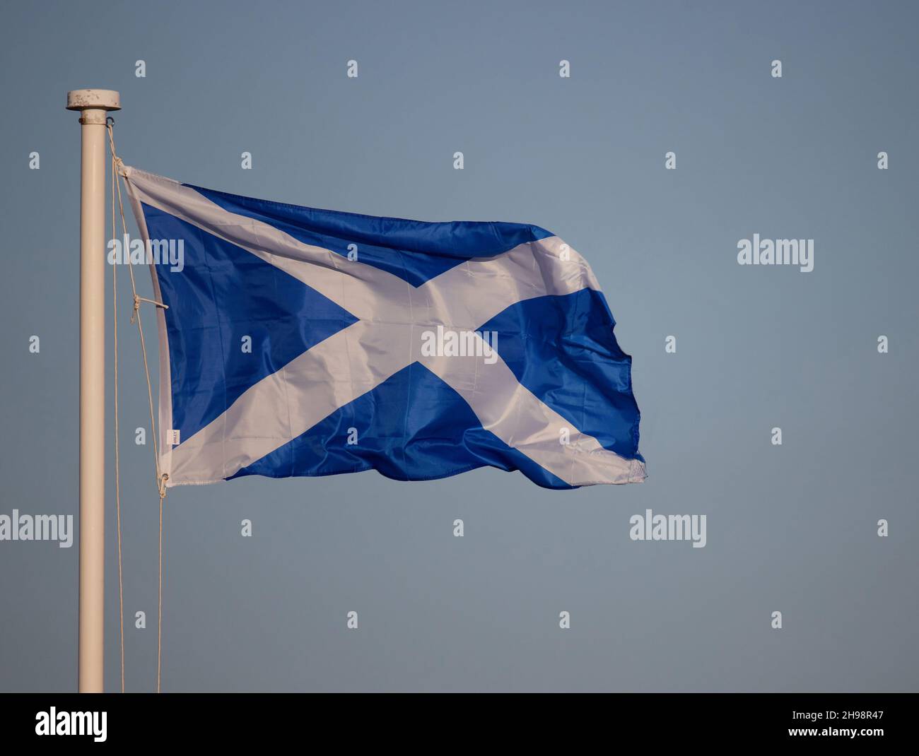 Scottish national flag seen flying attached to a pole Stock Photo - Alamy