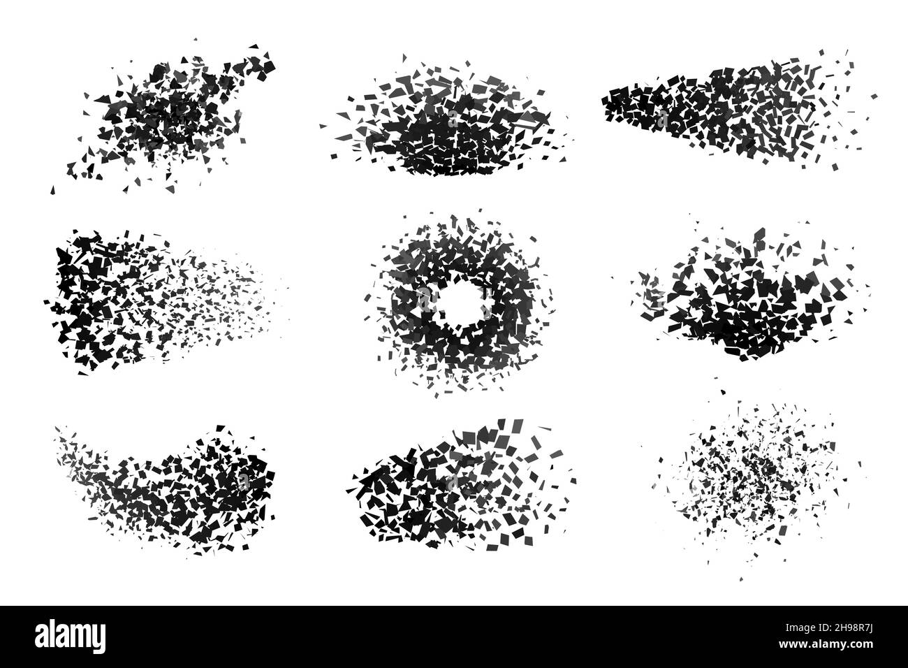 Particles burst. Shatter shapes, destructive triangles particle. Black ...