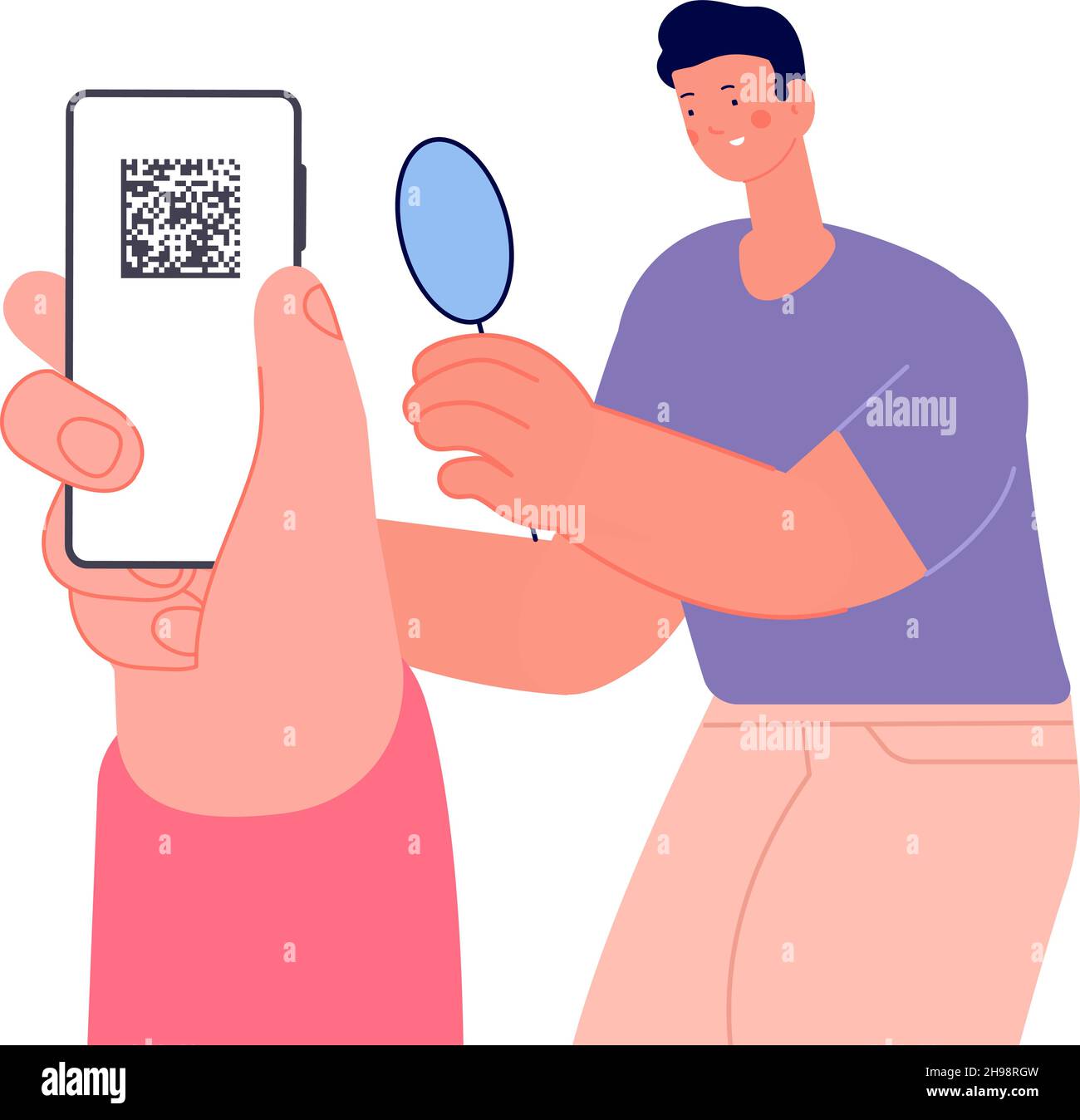 Man checks QR code on smartphone screen. Personal identification ...