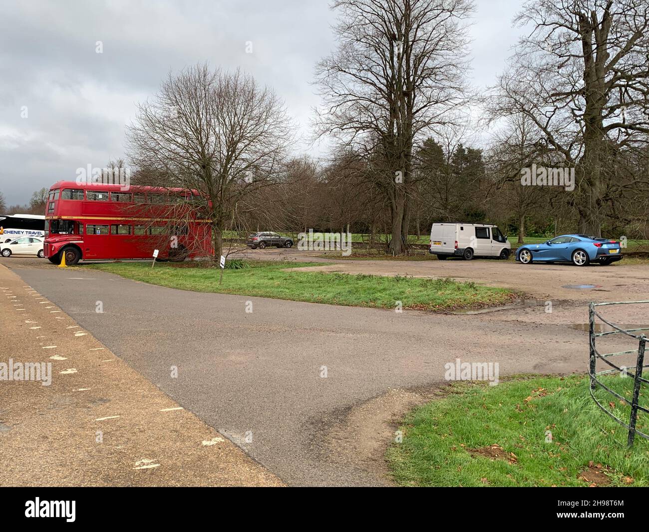Red double decker bus at Stowe School and landscape gardens ...