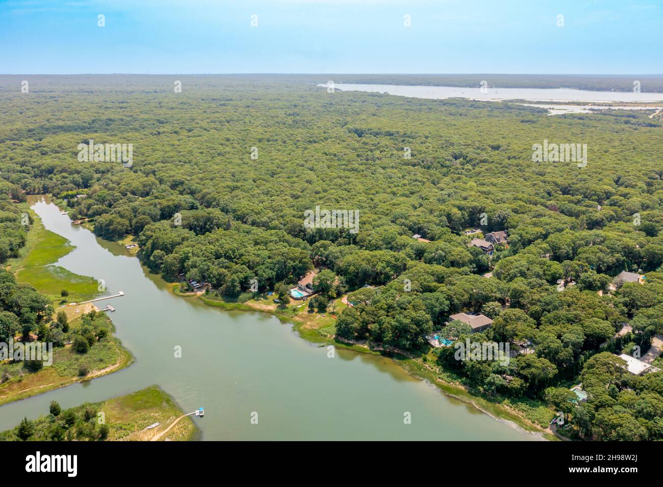 Hog Creek and a distant Three Mile Harbor, East Hampton, NY Stock Photo ...