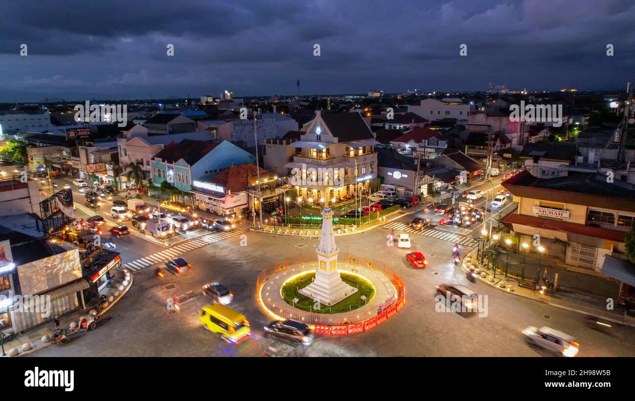 Aerial view of the tugu jogja or known as tugu pal is the iconic ...