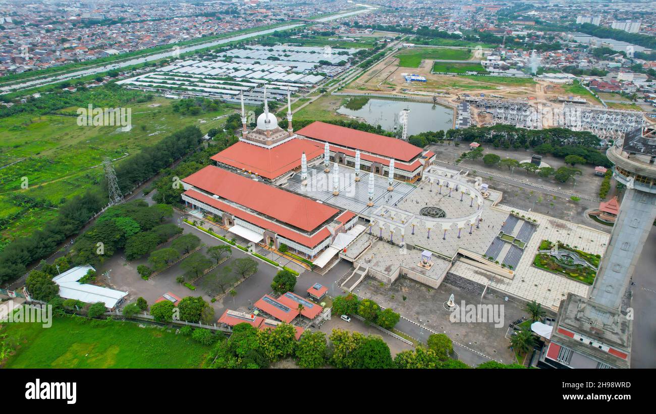 Aerial view of Great Mosque in Central Java. It is the largest mosque ...
