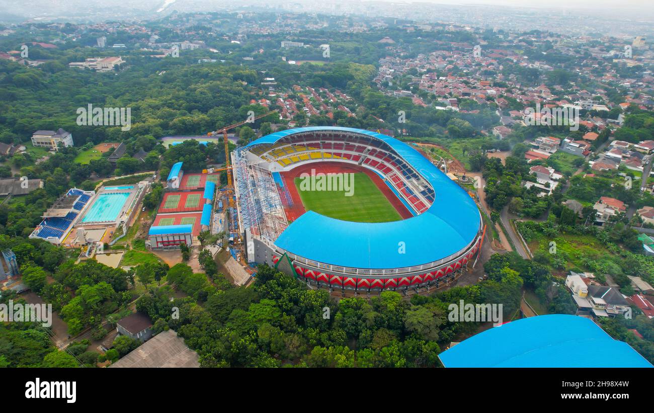 Aerial view of the Beautiful scenery of Jatidiri Stadium. with Semarang ...
