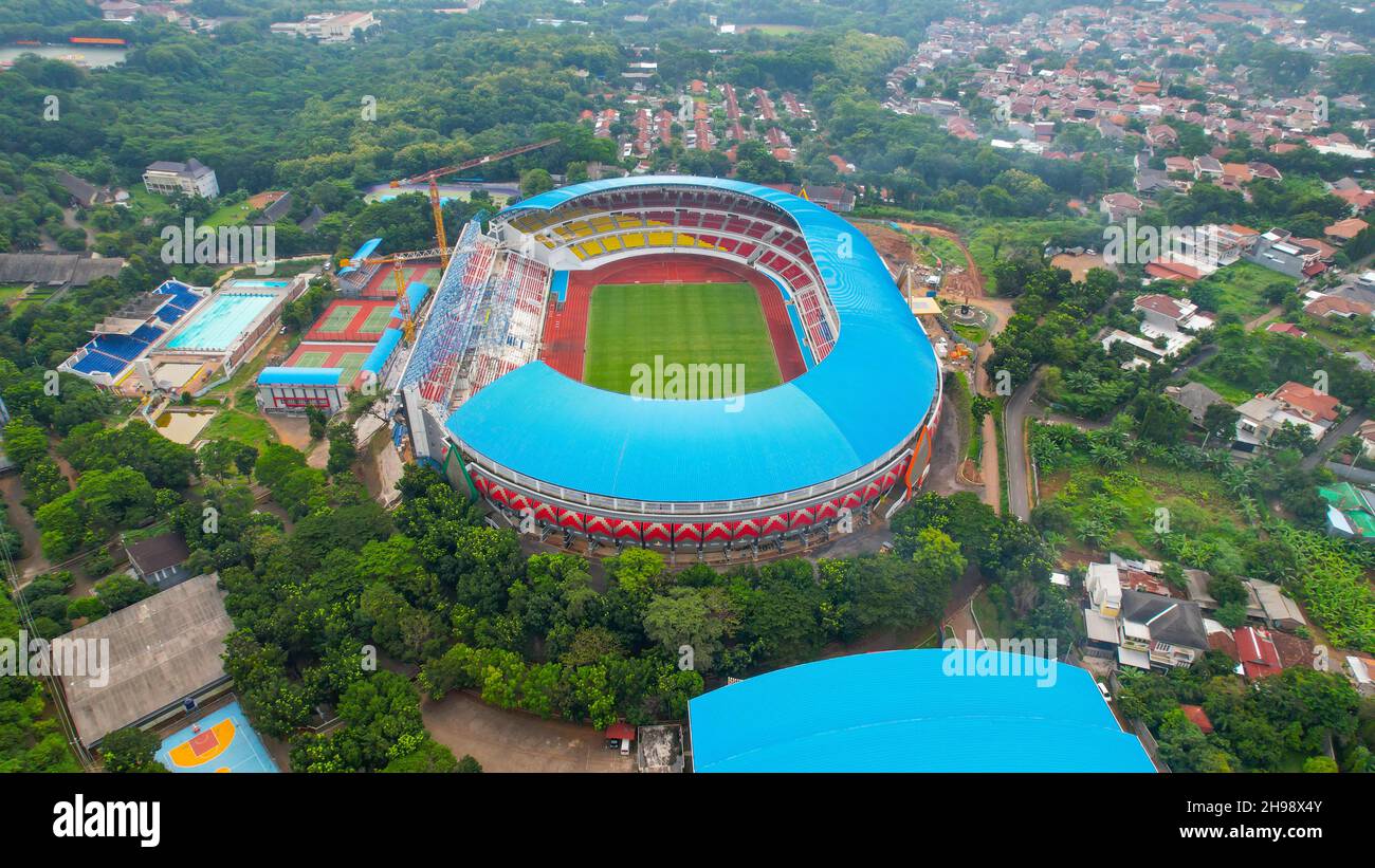 Aerial view of the Beautiful scenery of Jatidiri Stadium. with Semarang ...
