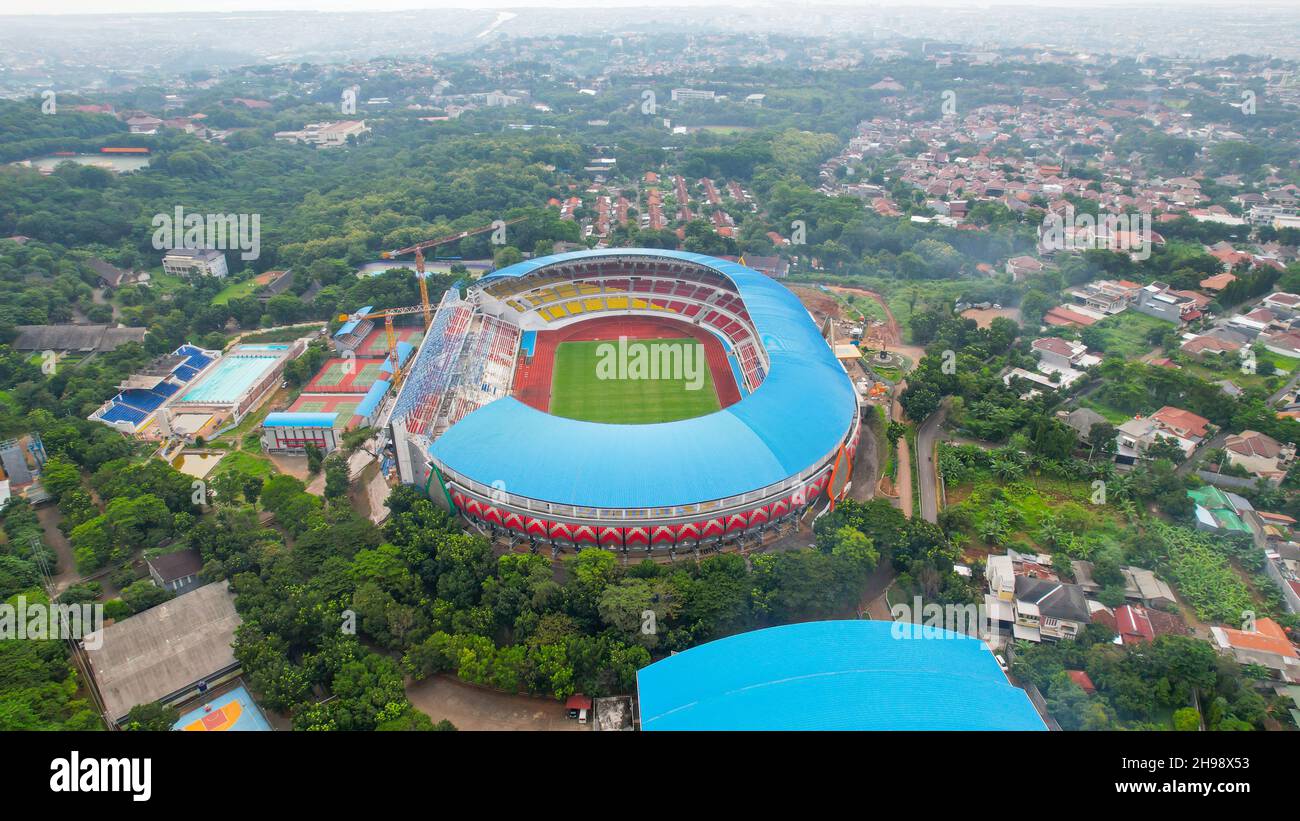 Aerial view of the Beautiful scenery of Jatidiri Stadium. with Semarang ...