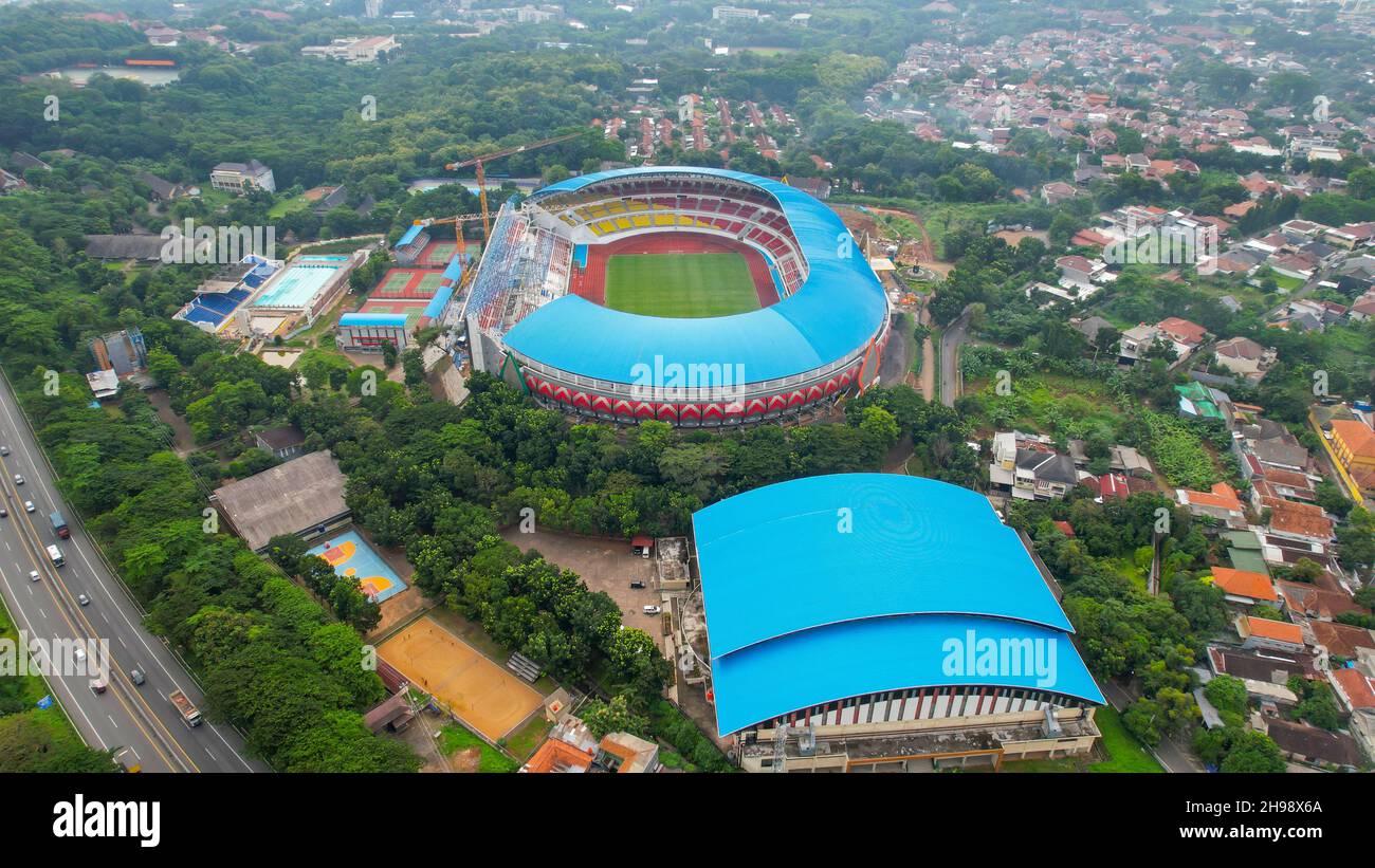 Aerial view of the Beautiful scenery of Jatidiri Stadium. with Semarang ...