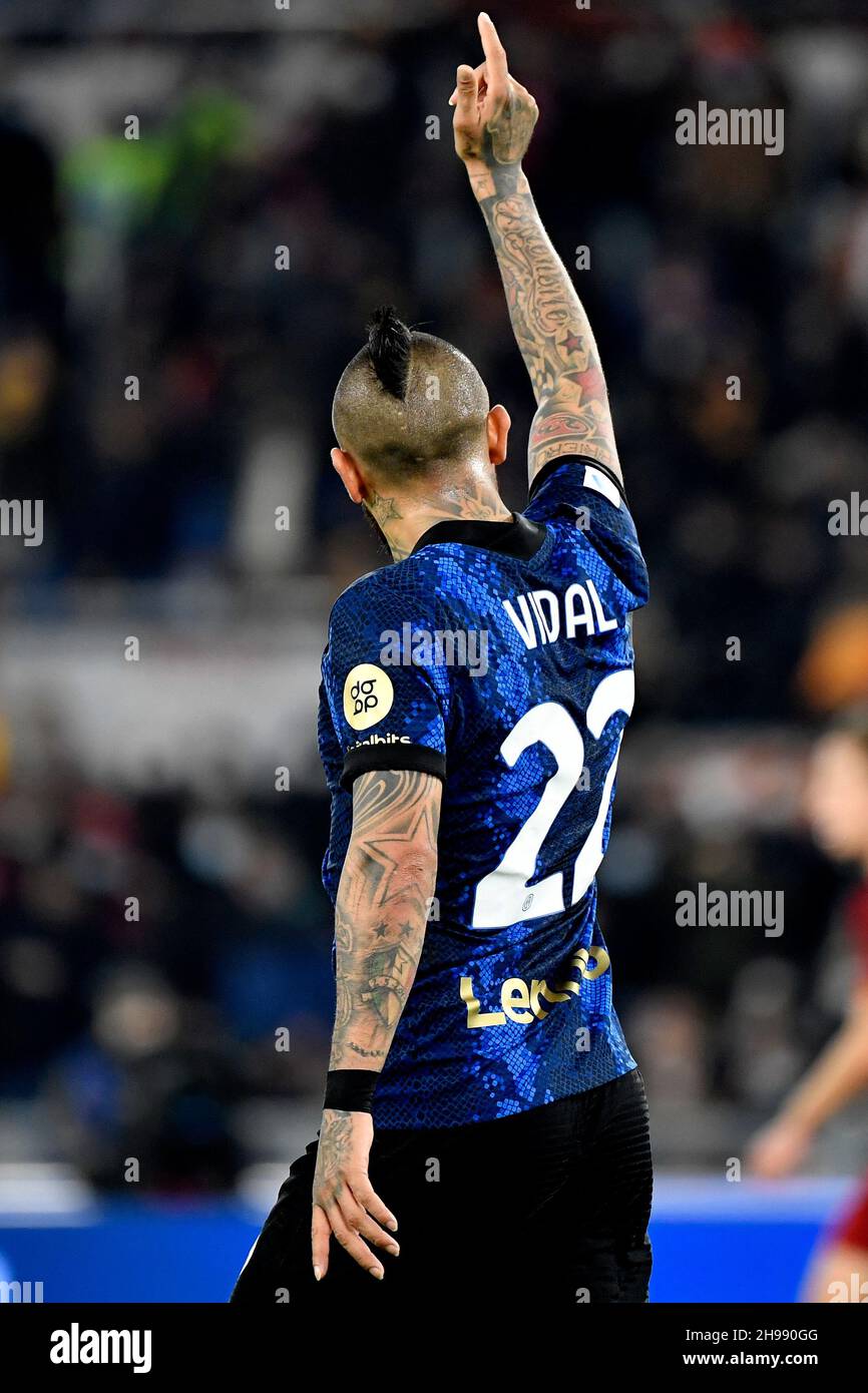 Rome, Italy. 04th Dec, 2021. Arturo Vidal of FC Internazionale reacts ...