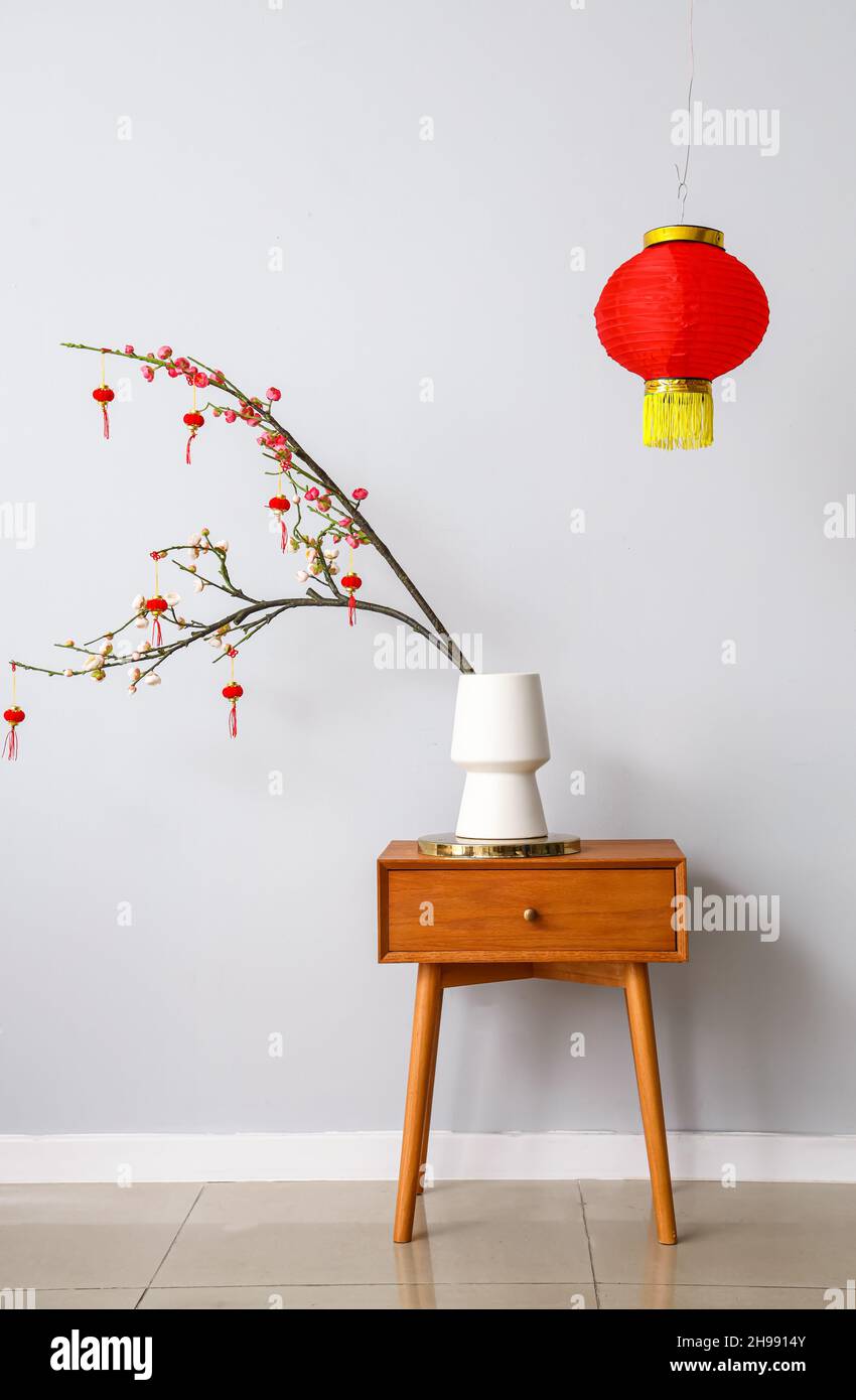 Table with beautiful decorations for Chinese New Year celebration in ...