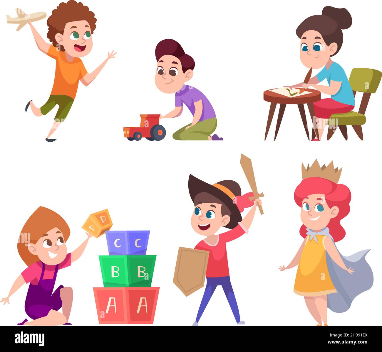 Kindergarten. Little preschool kids playing with toys in education ...