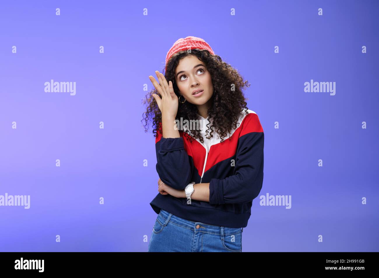 Waist-up shot of bored and annoyed assertive arrogant cool girl in ...