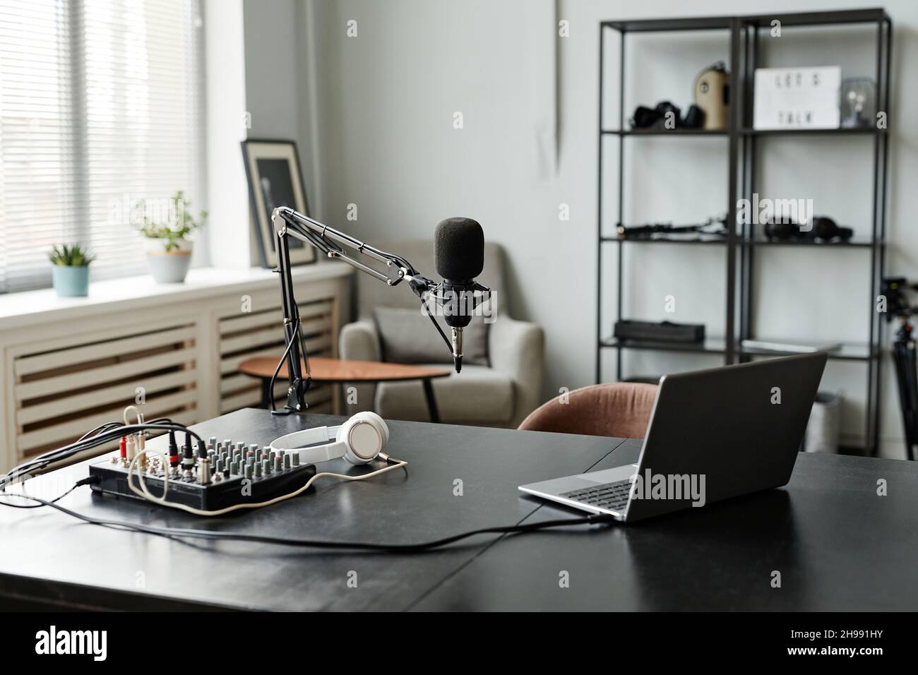 Background image of recording room interior with studio microphone on ...