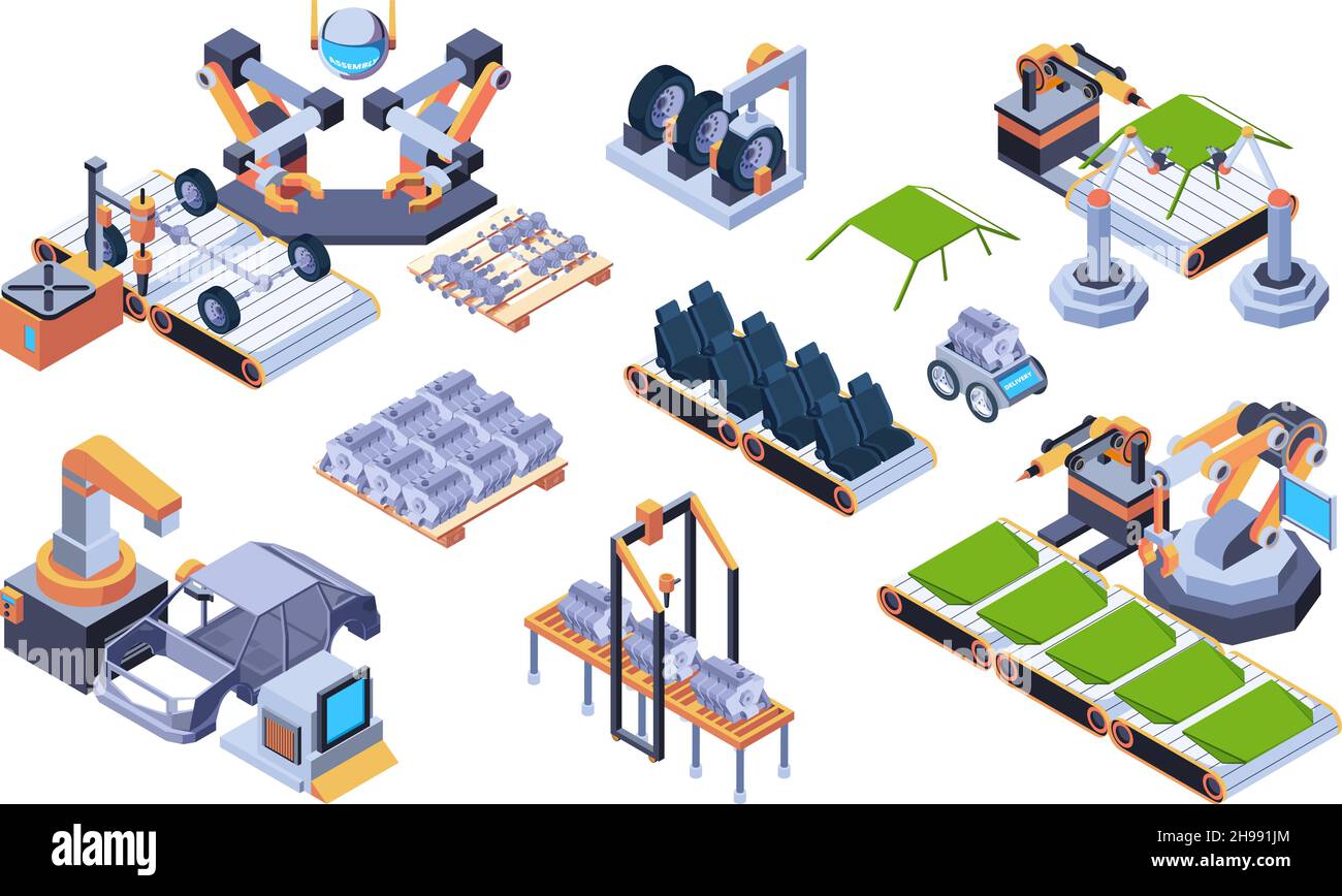 Car production. Automation robotics automobile manufacture processing smart robotic services ...