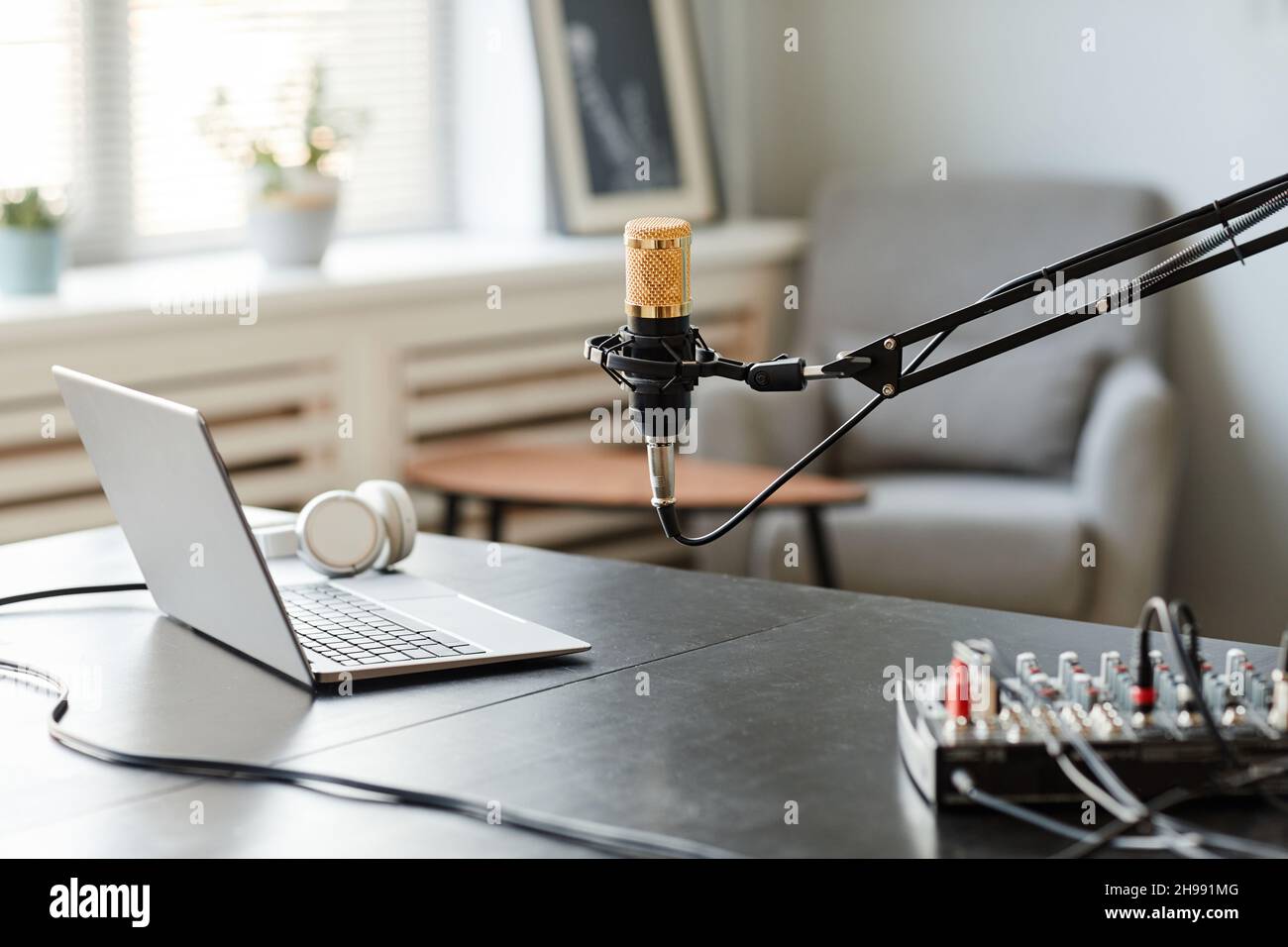 Background image of recording room interior with microphone on stand ...