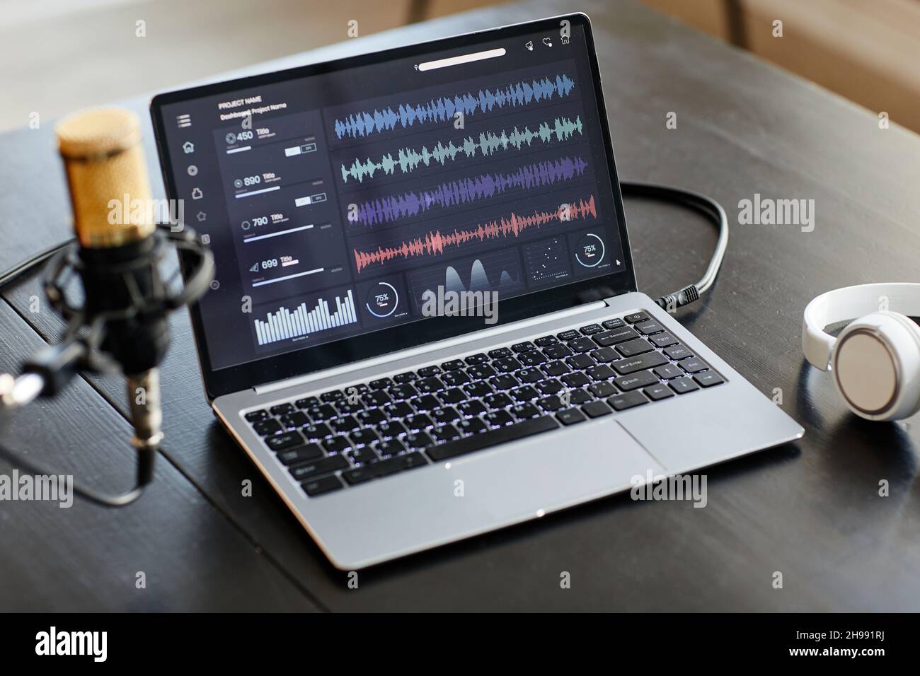 Background image of recording studio setup with microphone and audio ...