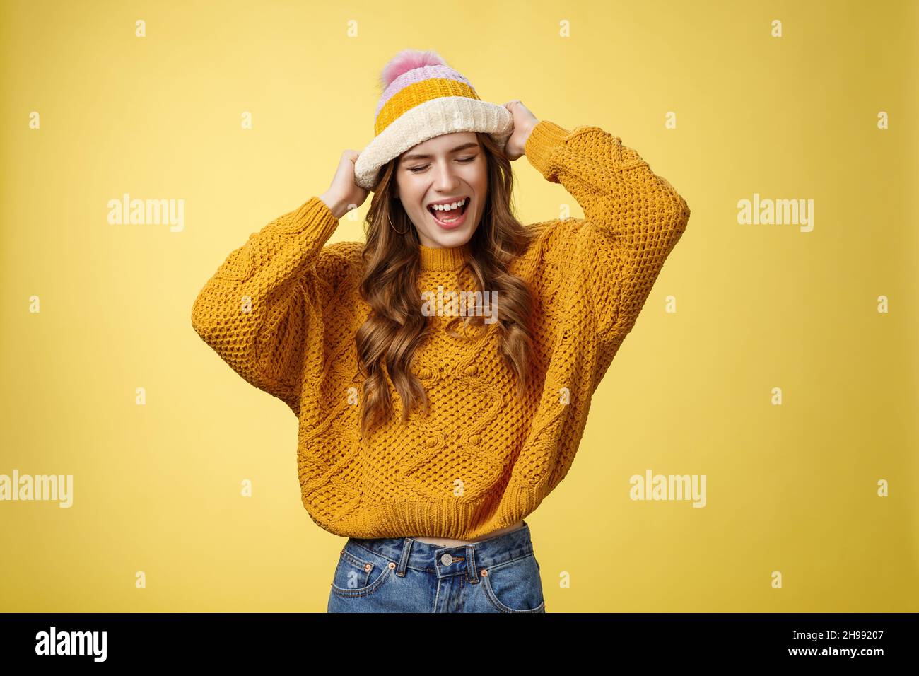 Wild rebellious carefree good-looking stylish caucasian woman having ...