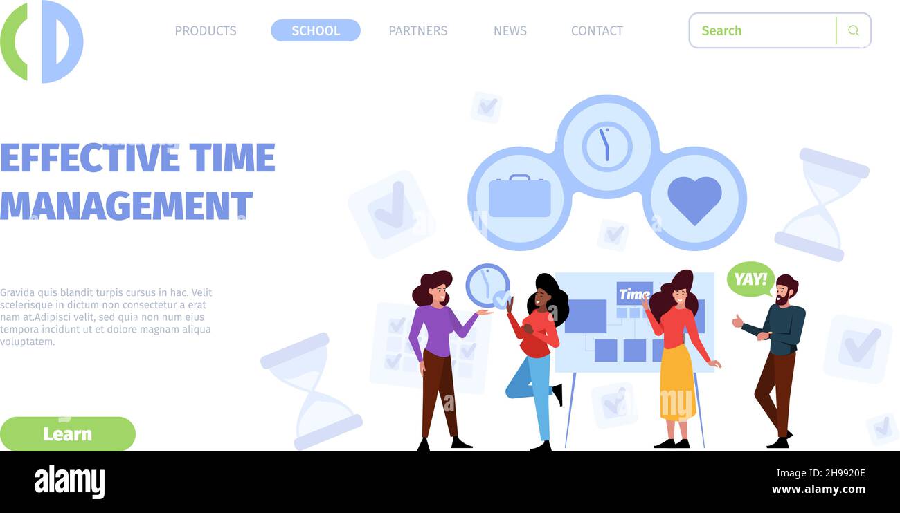 Time management landing. Work effective planning processes office ...