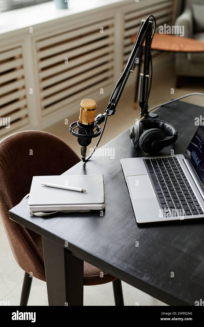 Vertical background image of recording studio interior with microphone ...