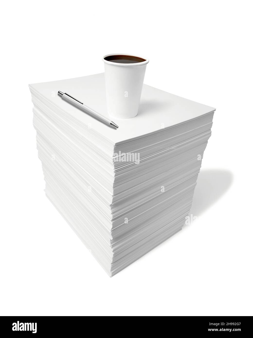 paper stack pile office paperwork busniess coffee cup break Stock Photo ...