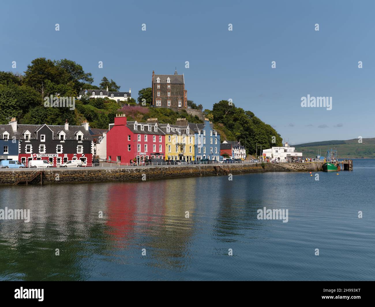 The summer harbour waterfront of Tobermory on the Isle of Mull in the ...