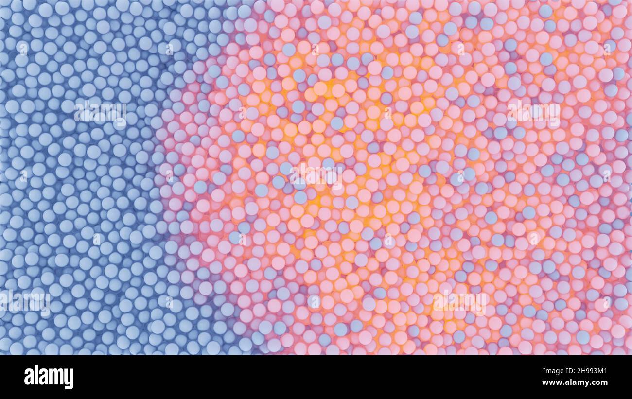 Warm particles radiating light mixing with cold particles. 3D ...