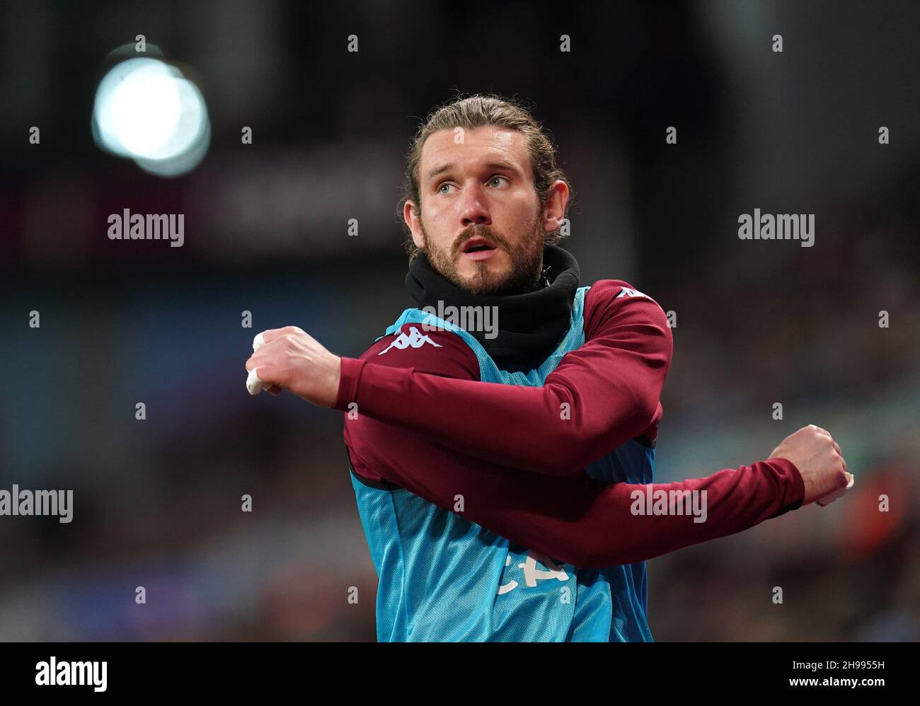 Aston Villa goalkeeper Jed Steer warming up during the Premier League ...