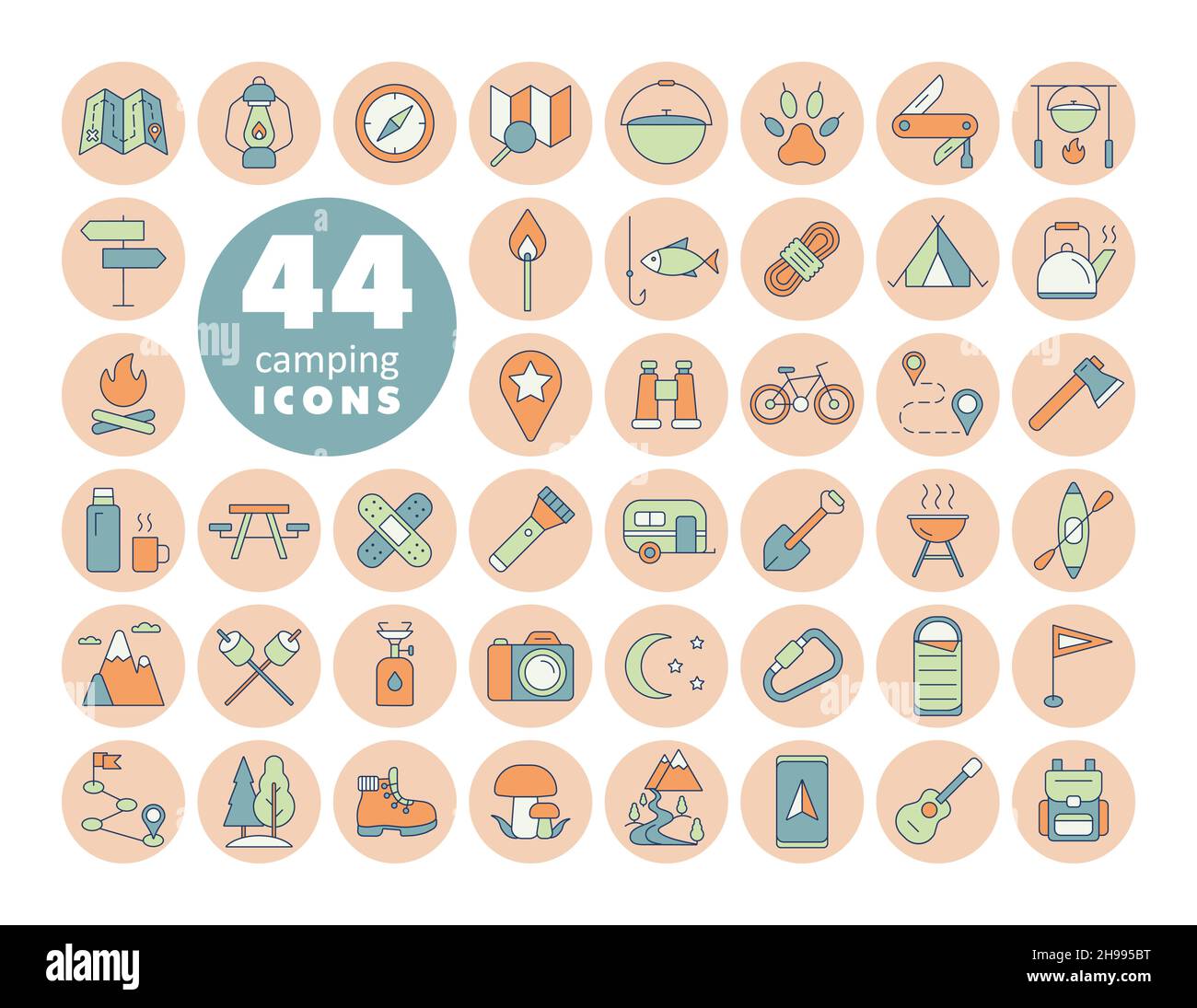 Camping, Hiking, Nature and Outdoor Activities icons set. Graph symbol ...