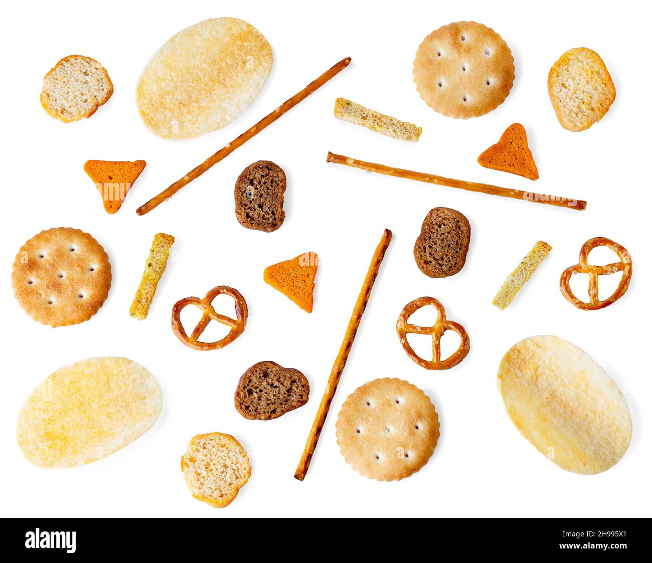 salty snacks for beer isolated on white Stock Photo - Alamy