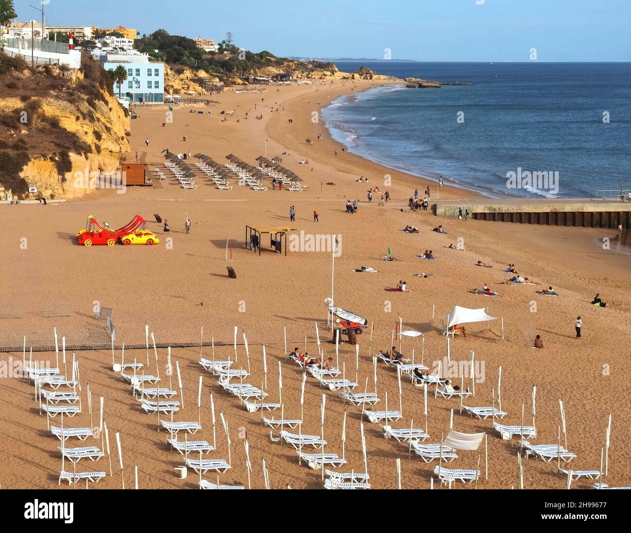Albufeira beach aerial at the Algarve coast of Portugal Stock Photo - Alamy