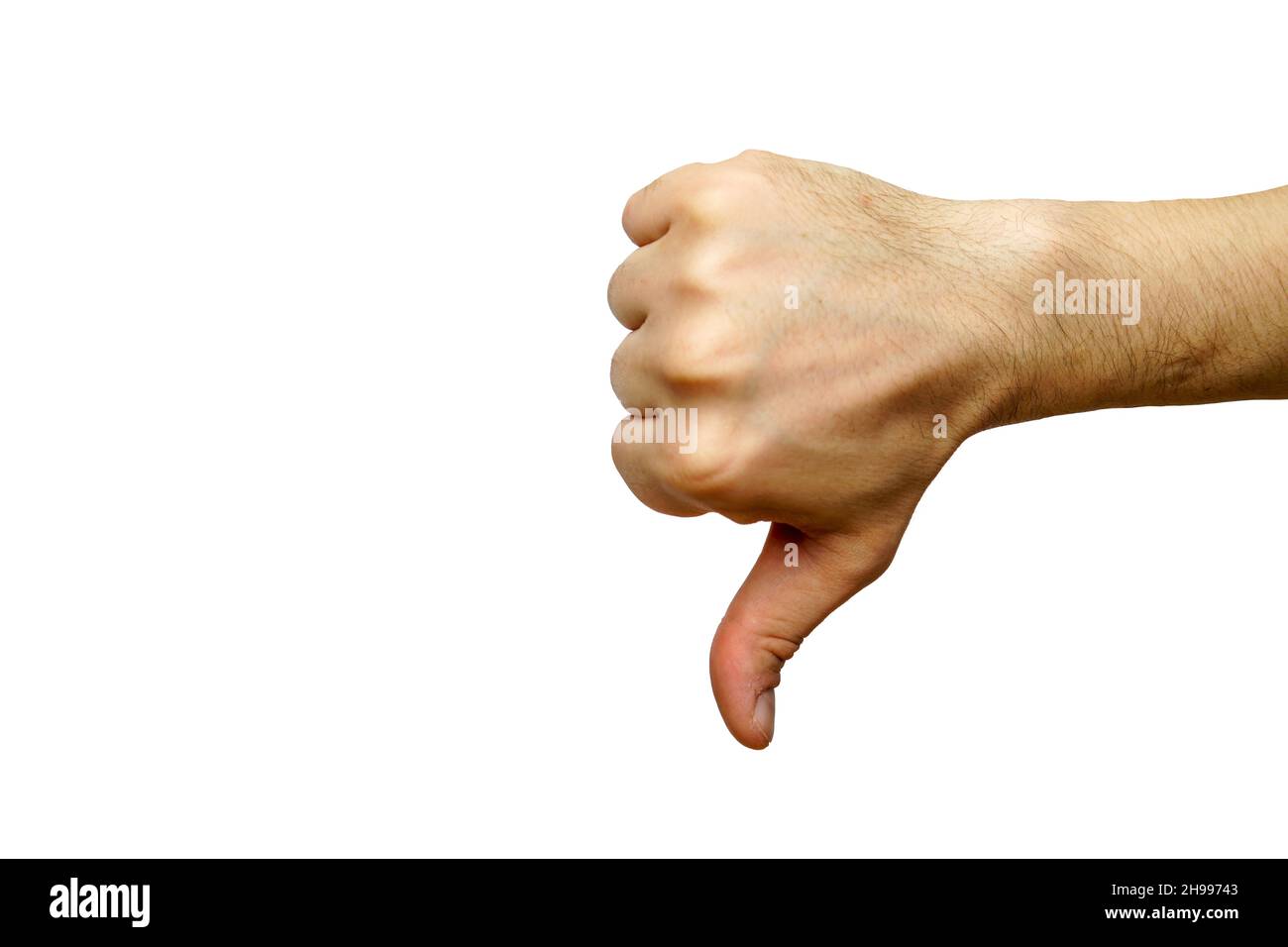 Fist with finger at the bottom, the hand of a white adult male on a ...