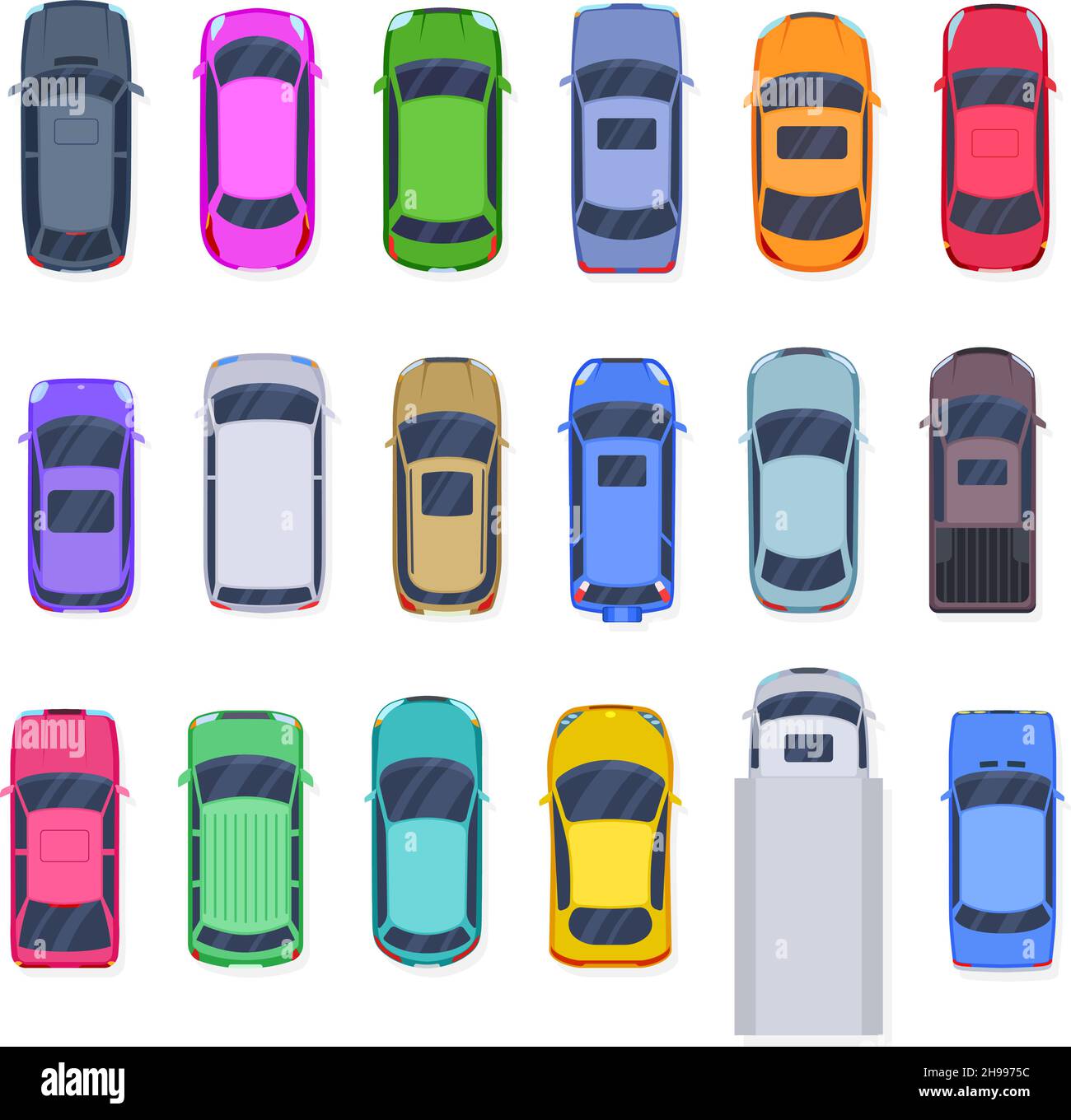 Top view cars. Flat creative car, isolated truck and autos. City ...