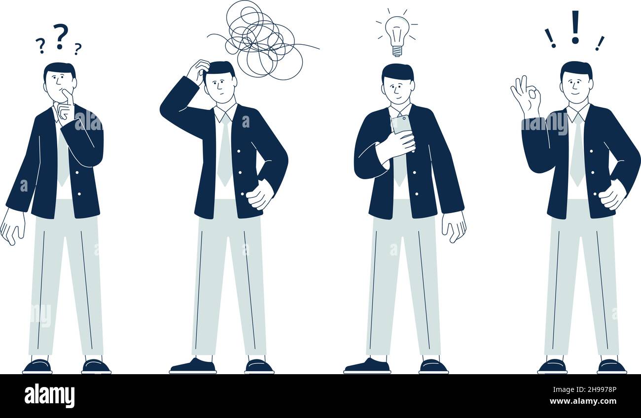 Man thinking character. Student confused, finding solution process ...