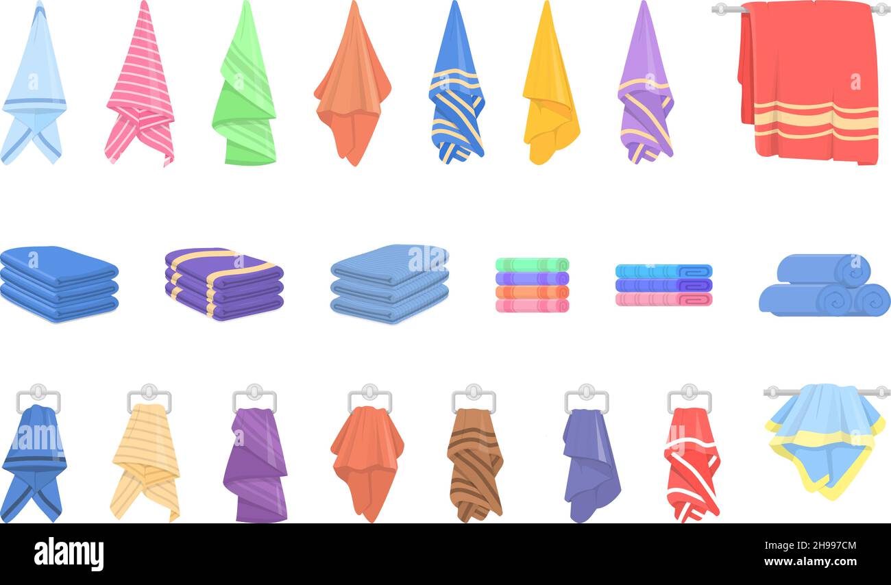 Cartoon towel set. Towels roll, rag bath hang. Self hygiene, isolated ...