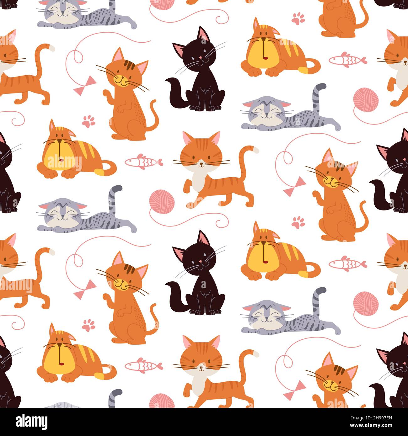 Cat seamless pattern. Texture cats, kitten style creative fabric. Cute ...