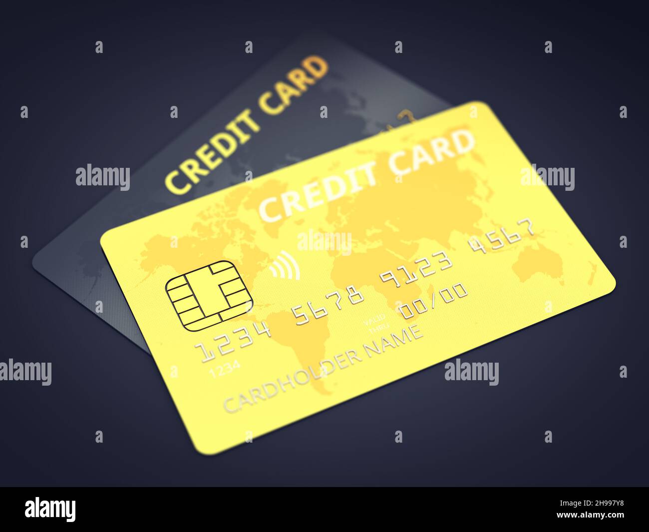 Black and gold contactless credit cards on dark background. Contactless ...