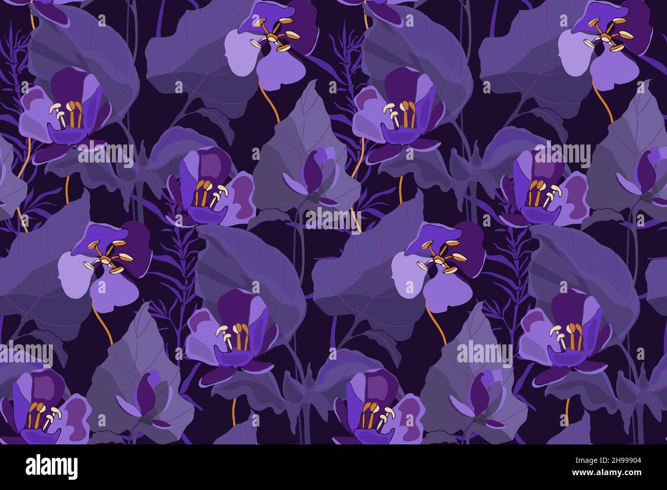 Vector floral seamless pattern. Design with flowers and leaves in ...