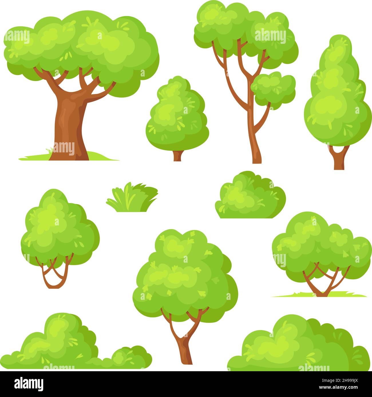 Cartoon hedge set. Garden park green bushes, gardening plants with ...