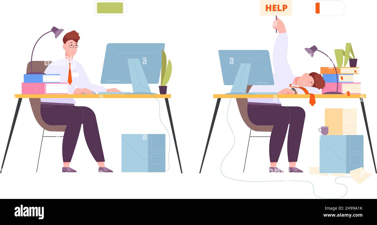 Burnout computer work. Mental health overwork exhausted tired ...