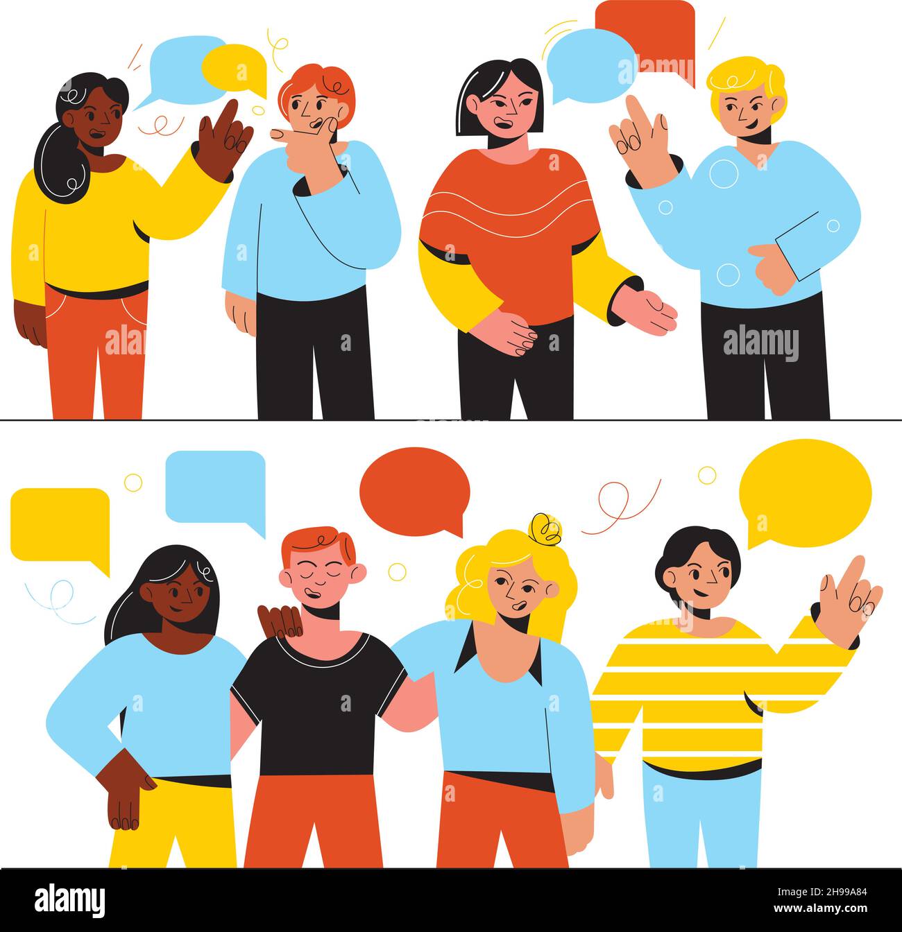 Talking people. Persons communicate with each other. Different speech ...