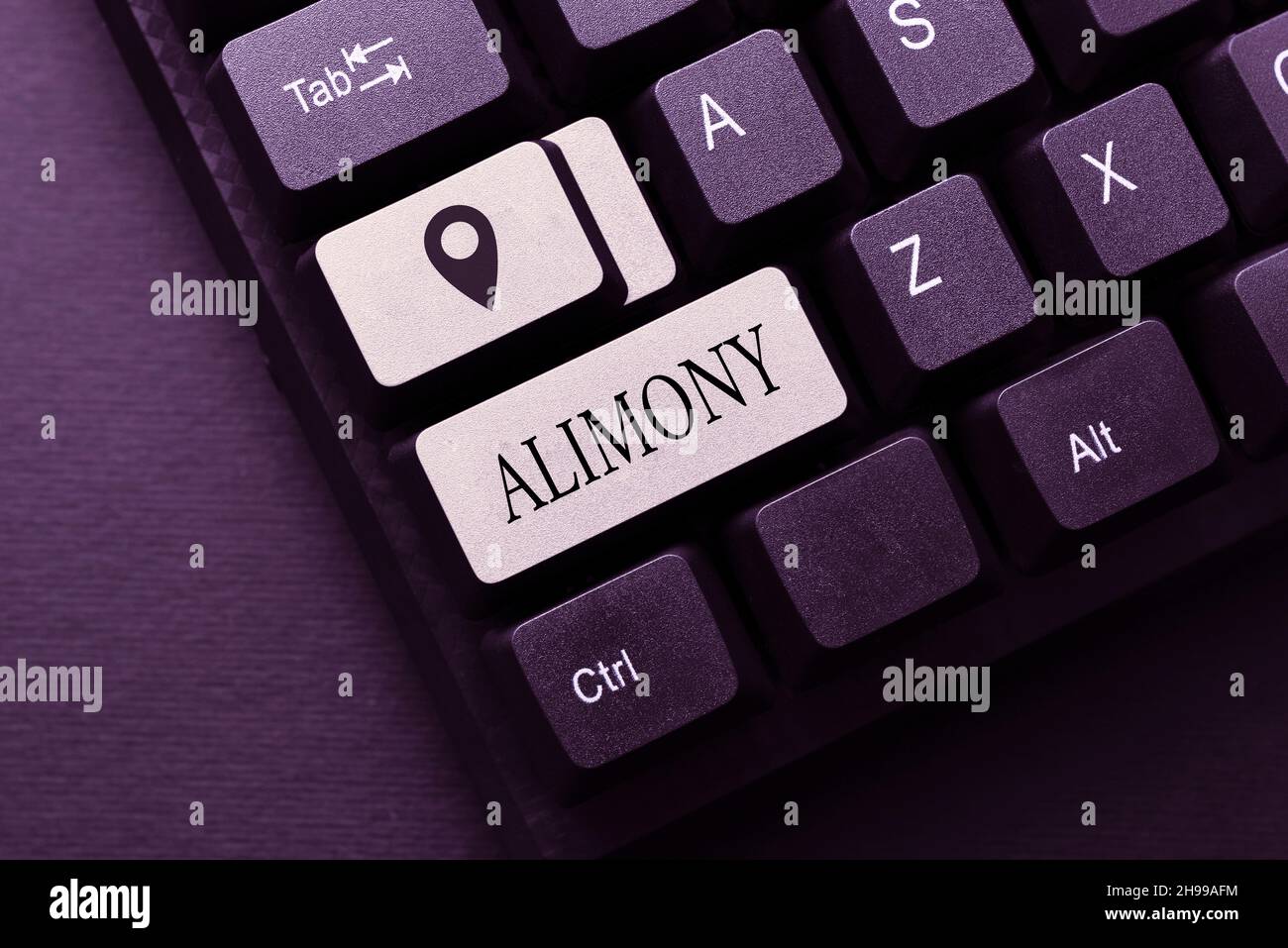 Hand writing sign Alimony. Word Written on money paid to either husband ...