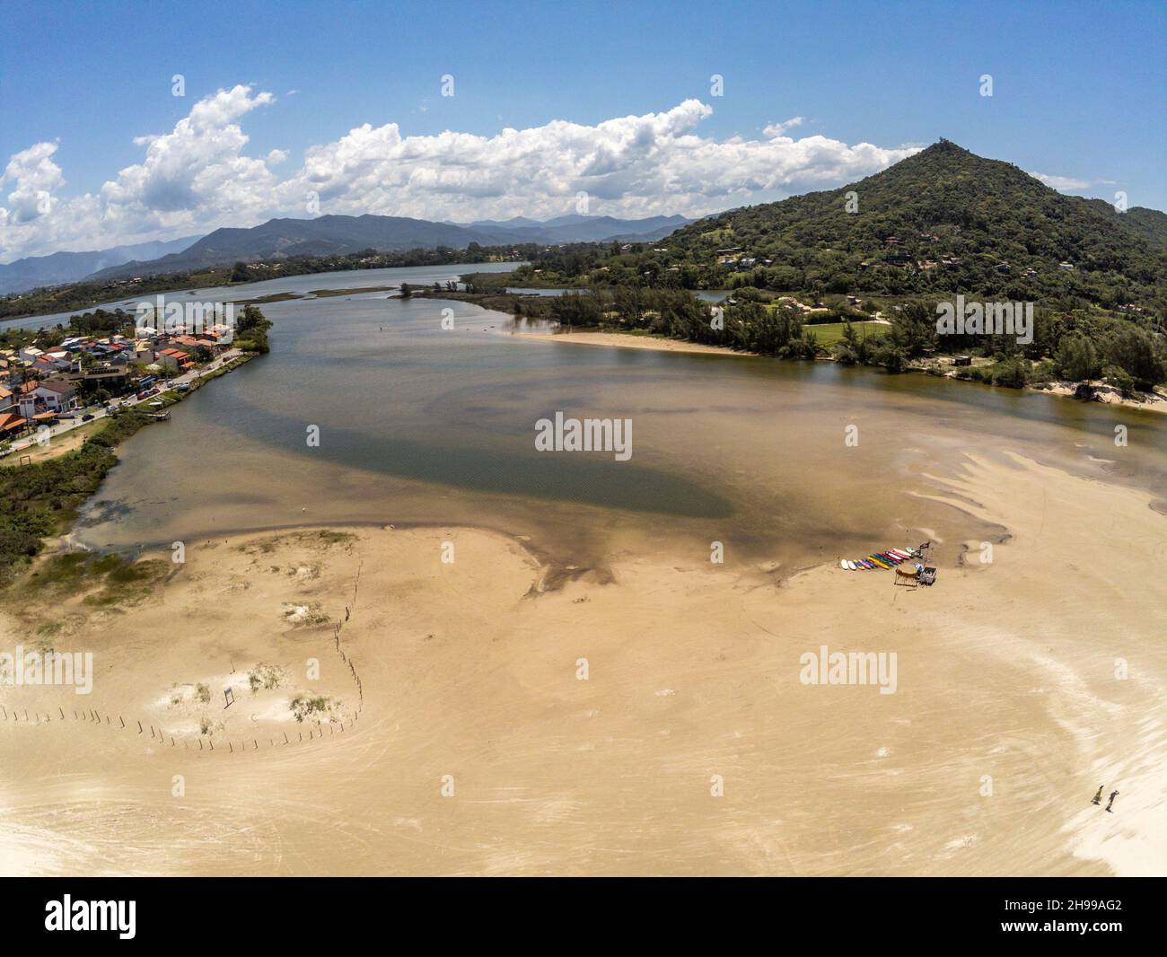 Lake with sand and vegetation, Praia do Rosa, Imbituba, Santa Catarina ...