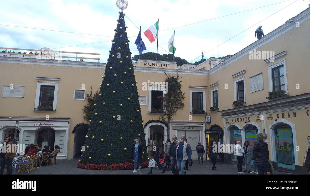 Trees and Christmas decorations in island Capri, Italy Stock Photo - Alamy