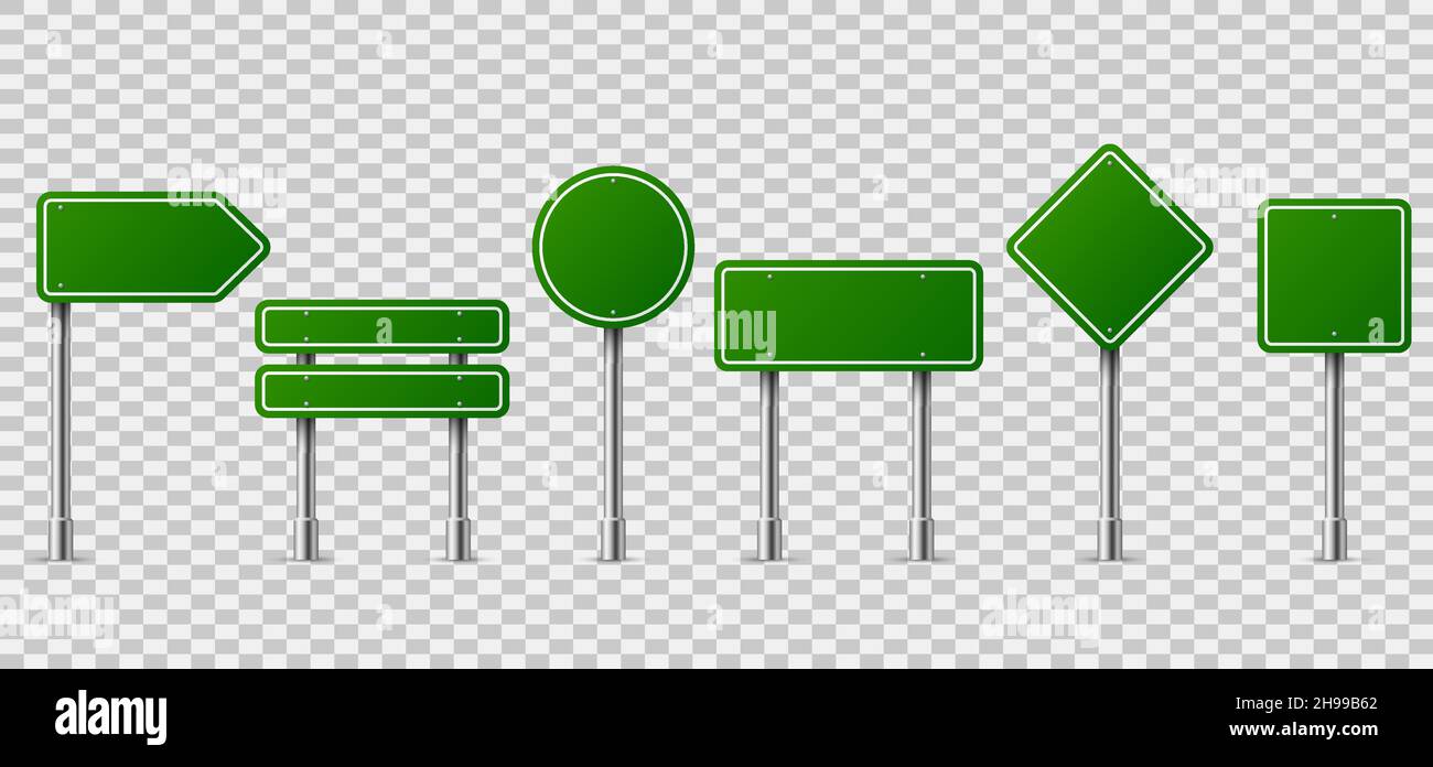 Green traffic signs. Blank horizontal warning danger way destination ...